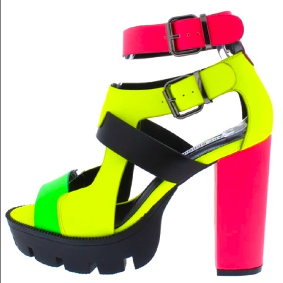 Shoes | Popping Neon Color Block Heels | Poshmark